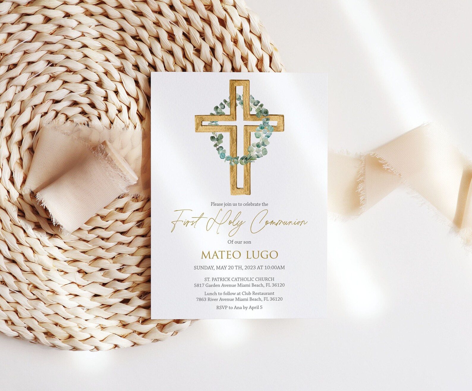 Rustic First Holy Communion Invitation Template, 1st Communion Siblings ...