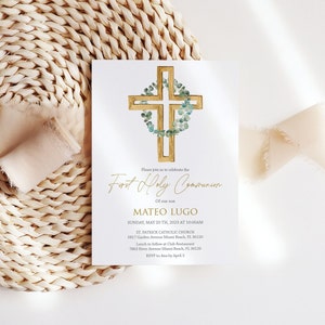 Rustic First Holy Communion Invitation Template, 1st Communion Siblings ...