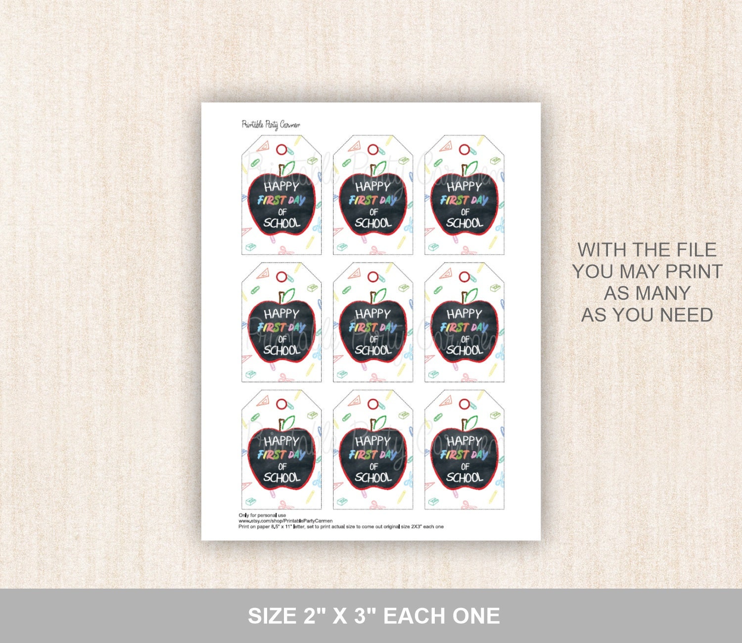 Printable Happy First Day of School Gift Tag Back to School - Etsy