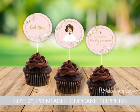Girl First Communion Cupcake Toppers, Communion Girl, Printable Cupcake ...