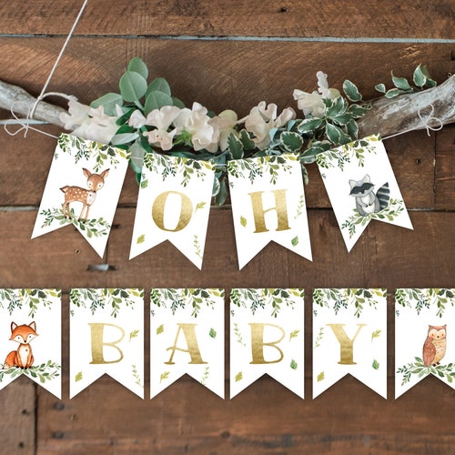Printable Woodland Animals Banner Greenery Birthday Baby - Etsy