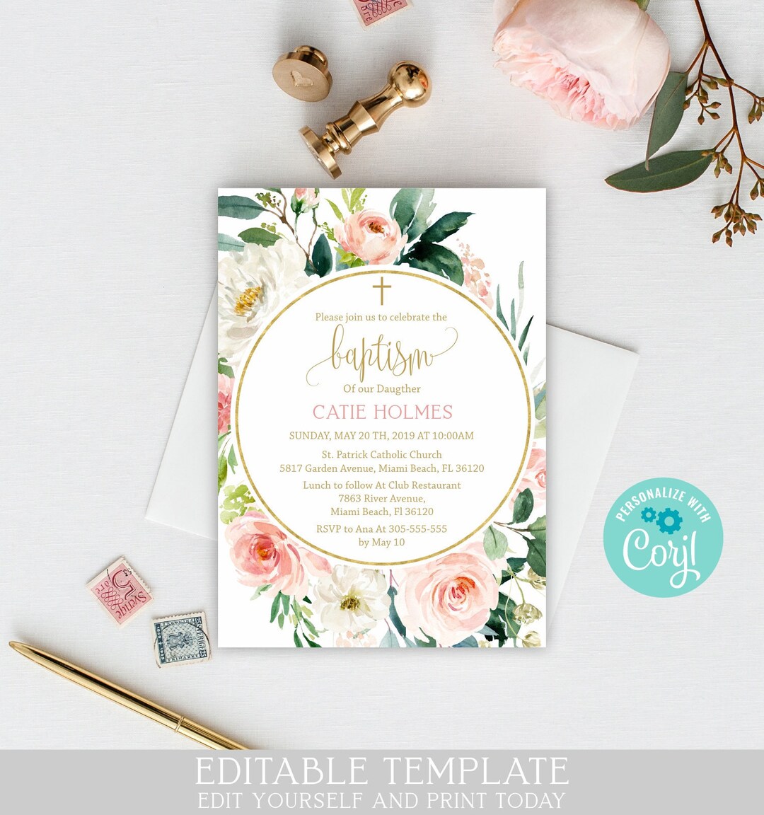 Baptism Invitation Girl, Printable Invitation Girl Baptism, Girl ...