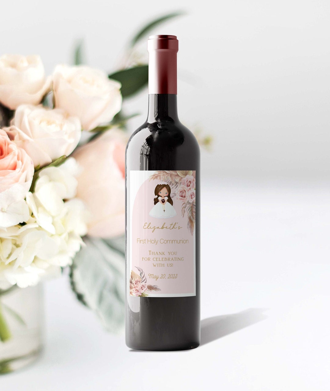 Wine Bottle Label, Girl First Holy Communion, Champagne Label, Boho ...
