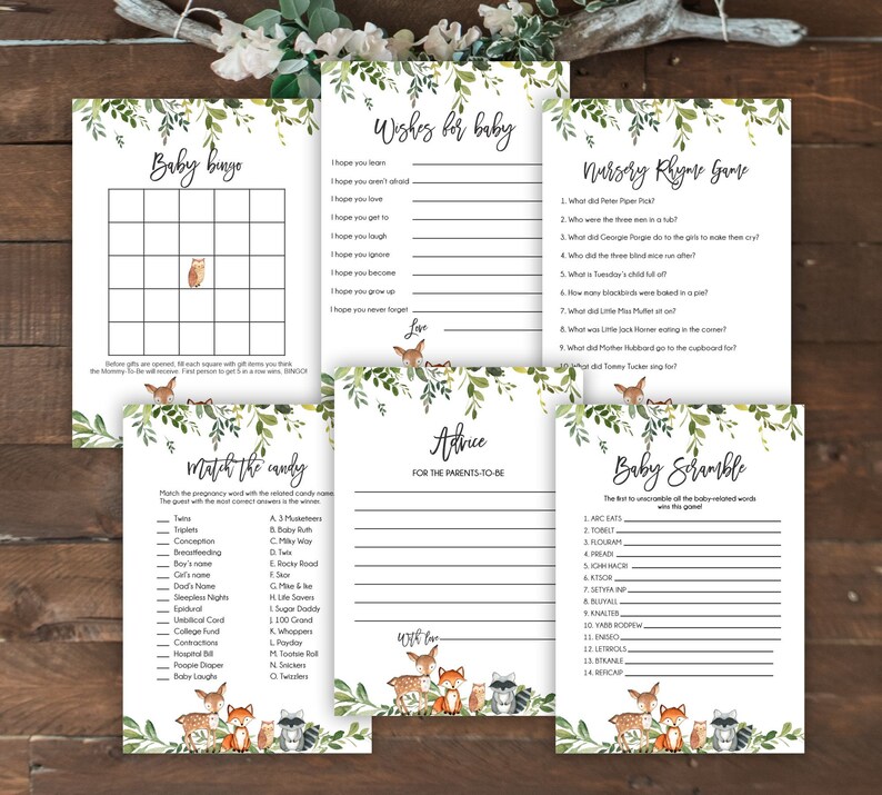 Name the Baby Animal Game Woodland Baby Shower Games - Etsy