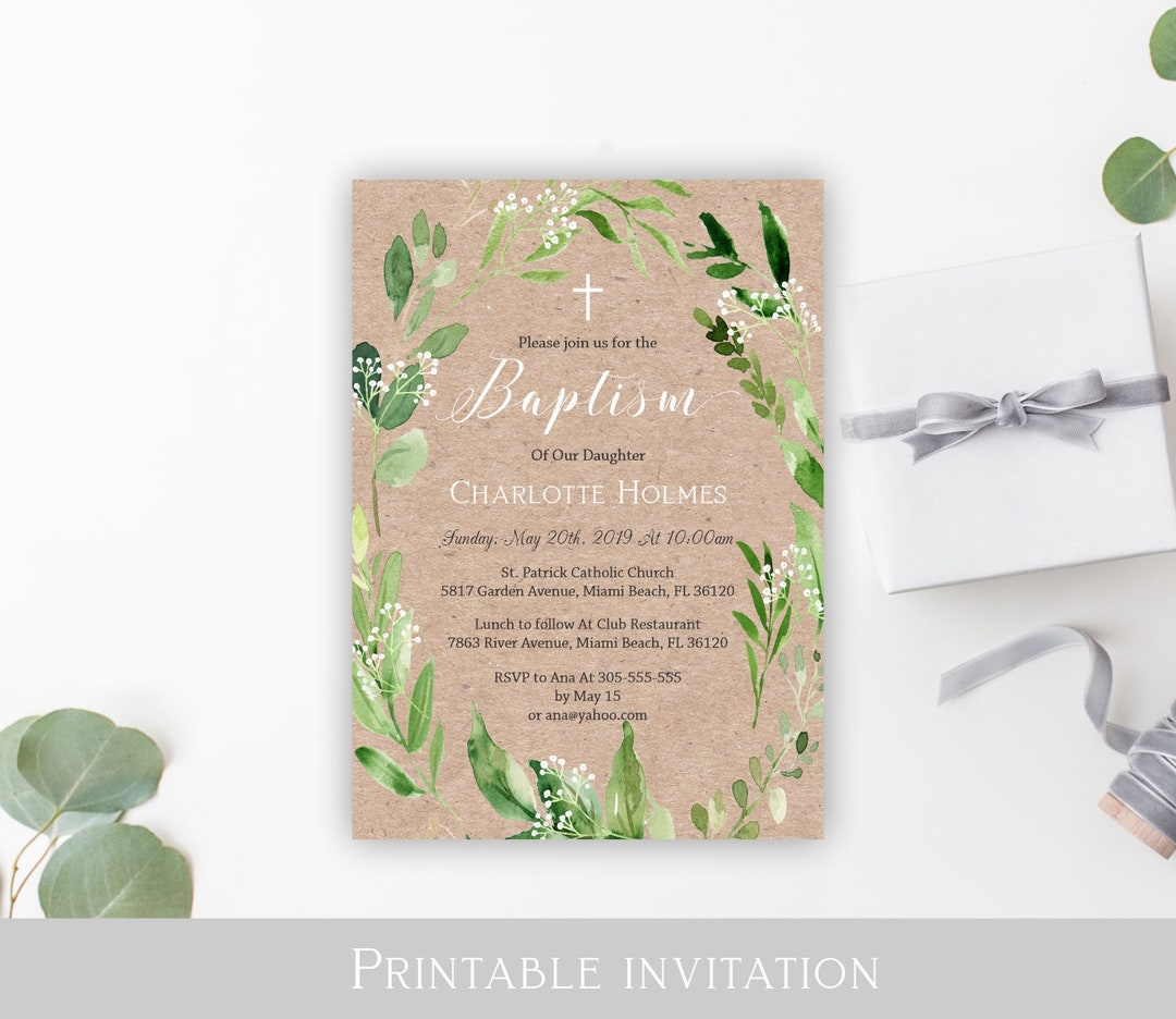Rustic Baptism Invitation Girl, Neutal Baptism Invite, Printable ...