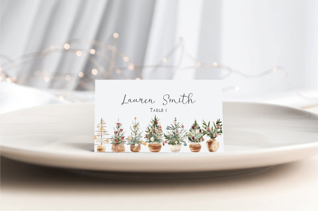 Christmas Place Cards, Editable Template, Holiday Name Cards, Printable ...