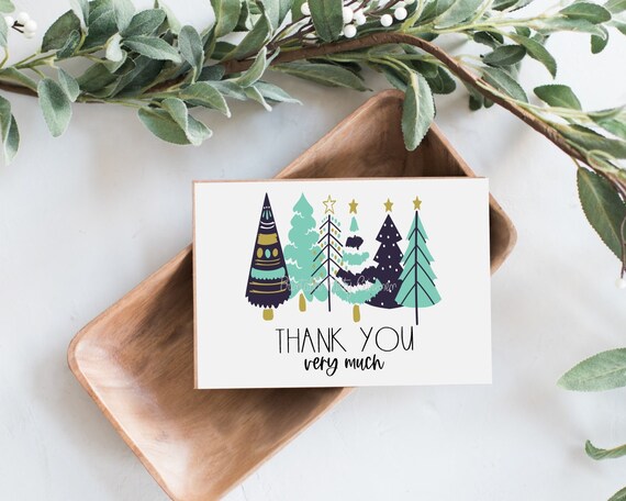 Holiday Thank You Card, Christmas Thank You Card Printable, Pine Tree ...