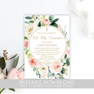 First Communion Girl Menu Template, Instant Download, Printable Menu ...