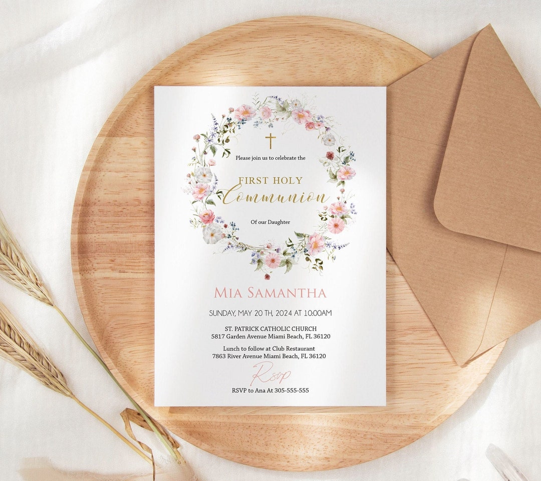 Girl First Holy Communion Invitation, 1st Communion Invitation Card ...
