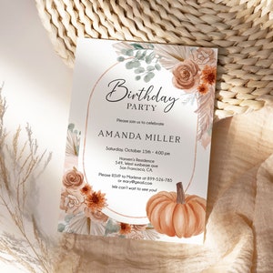 Autumn Floral Birthday Party Invitation, Fall Woman's Birthday Invite ...