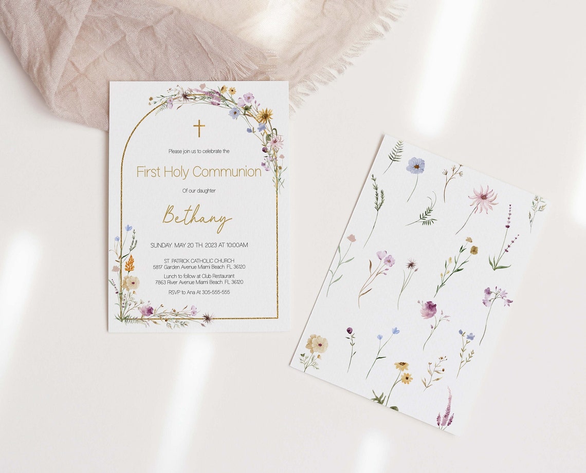 Girl First Holy Communion Card First Holy Communion Floral - Etsy
