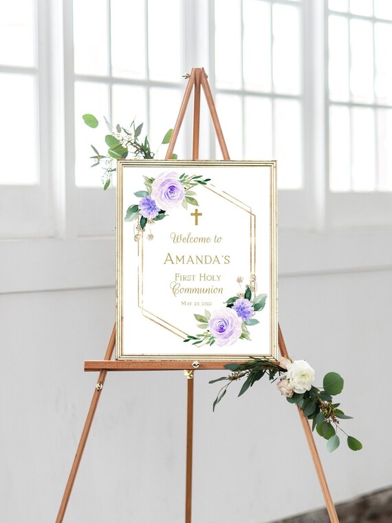 Purple First Communion Welcome Sign 1st Communion Poster | Etsy