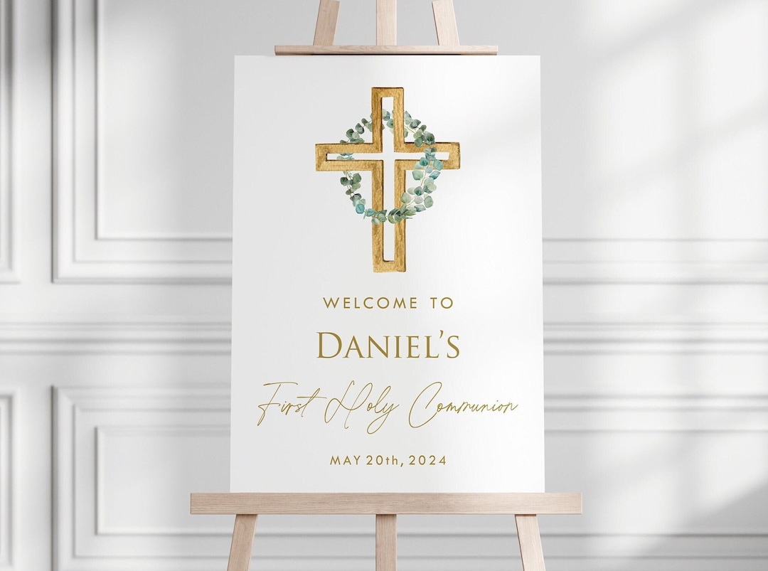 First Holy Communion Welcome Sign, 1st Communion Poster, Rustic ...