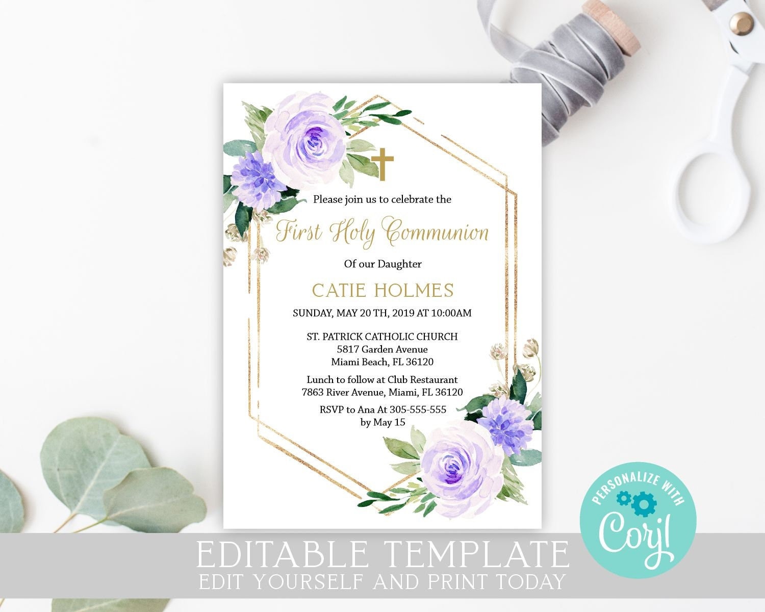 Girl First Holy Communion Invitation First Holy Communion - Etsy