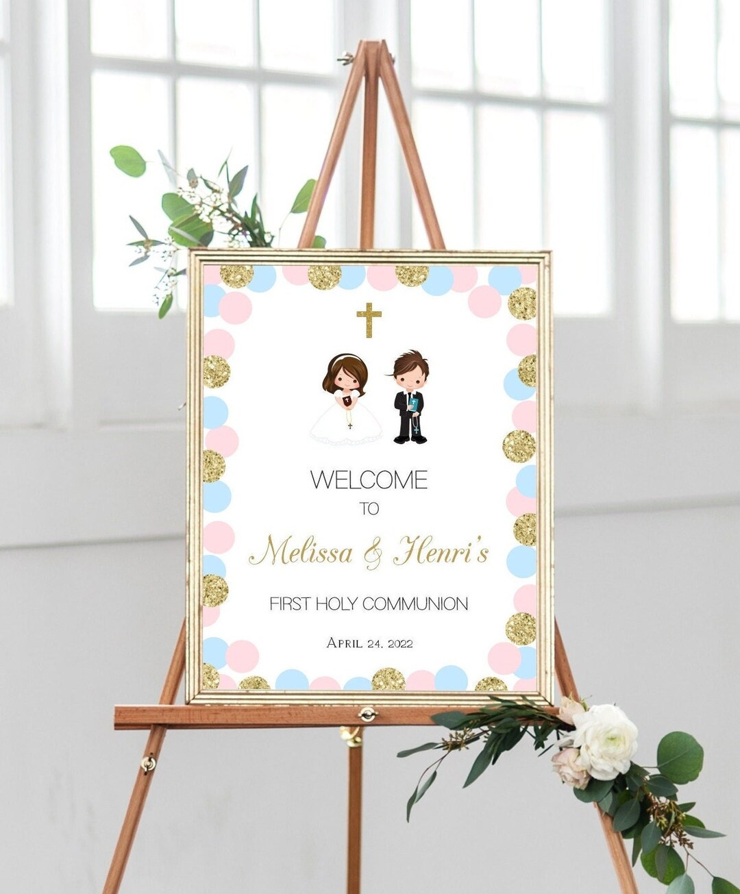 Printable First Holy Communion Welcome Sign, Siblings Communion, 1st ...