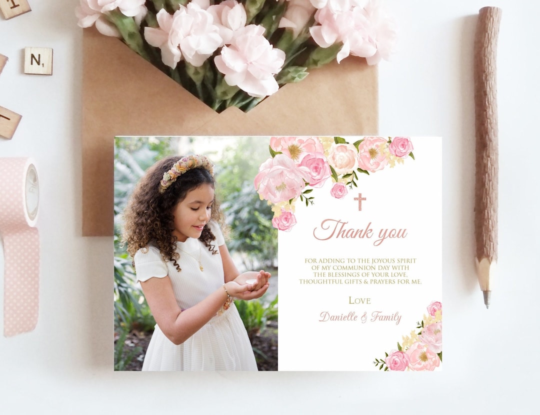 Girl First Holy Communion Thank You Card, PHOTO First Communion Thank ...