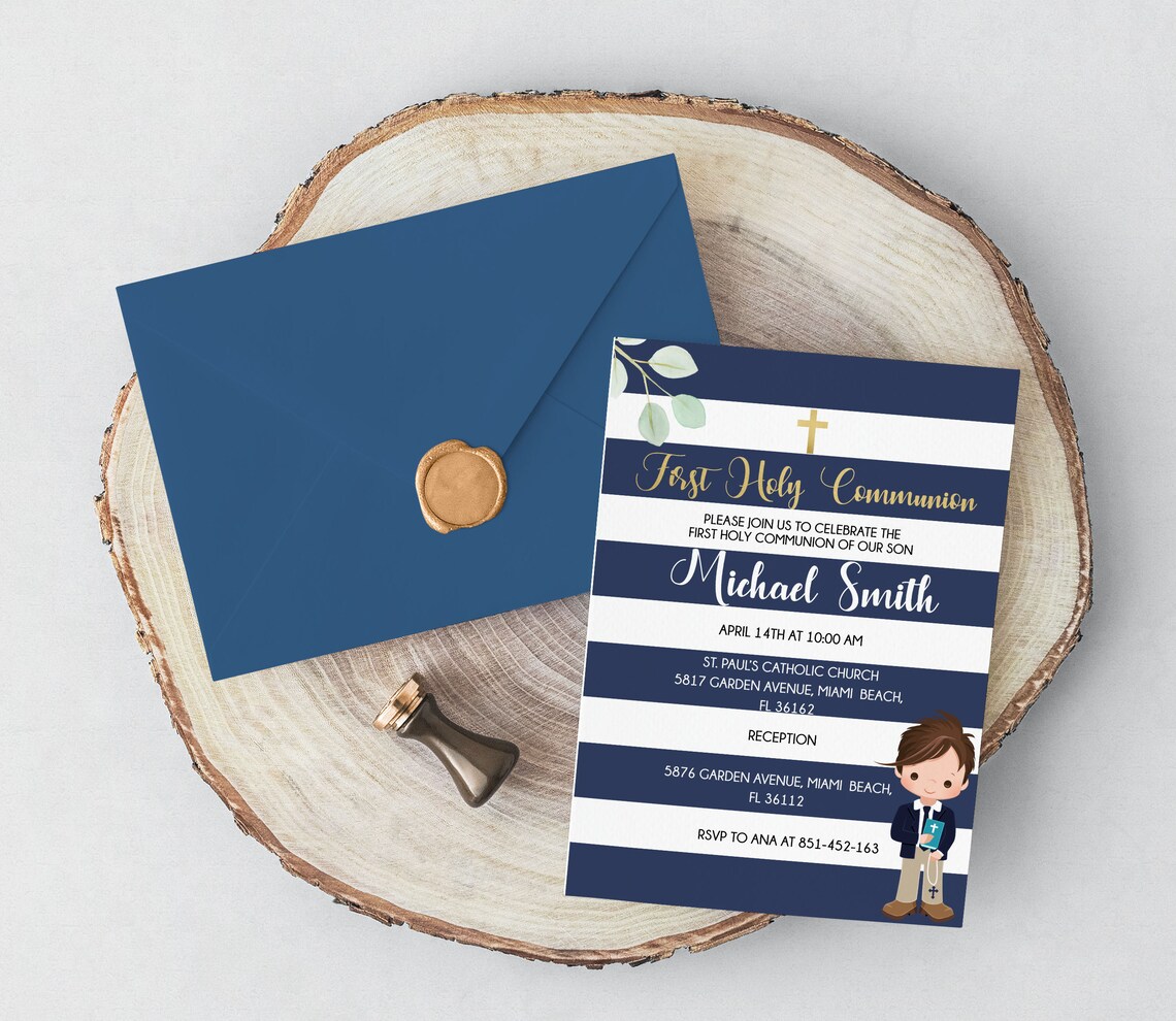 First Holy Communion Invitation Boy Printable First Holy | Etsy