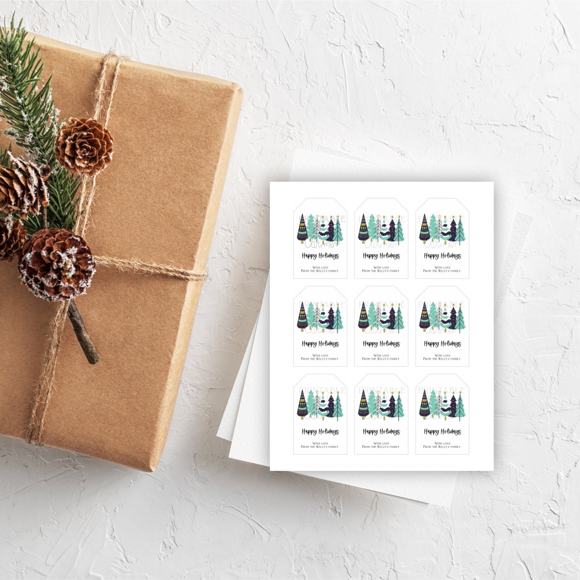 Happy Holidays Labels Printable, Christmas Gift Tags, Holiday Favor ...