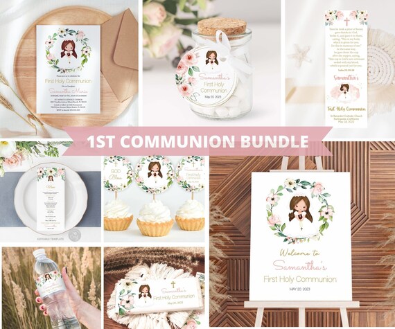 Girl First Holy Communion Invitation BUNDLE, Printable Invitation ...