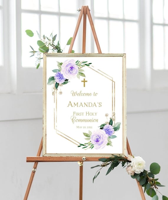 Purple First Communion Welcome Sign, 1st Communion Poster, Communion ...