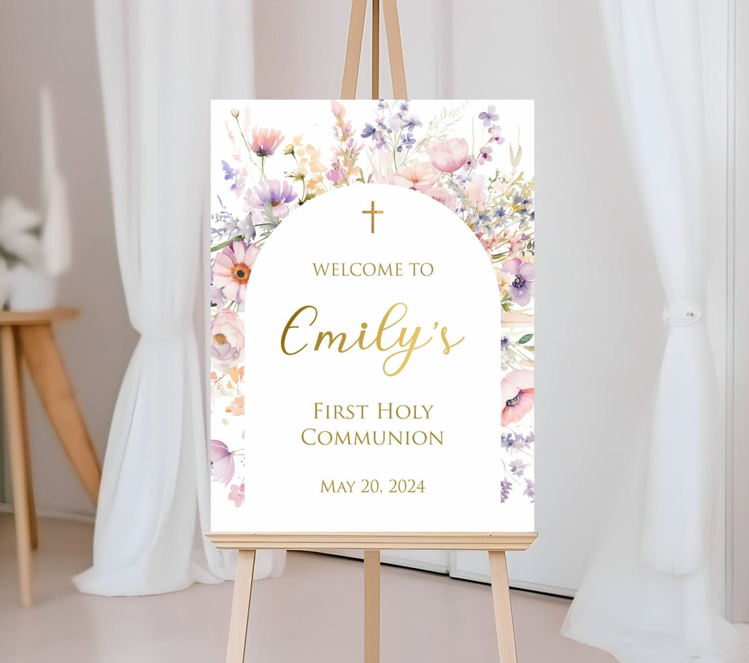 Wildflower First Holy Communion Welcome Sign, 1st Communion Poster ...