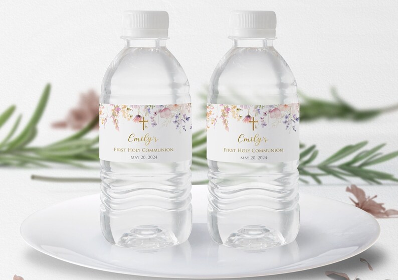 First Communion Water Bottle Label, Girl Communion Label Editable ...