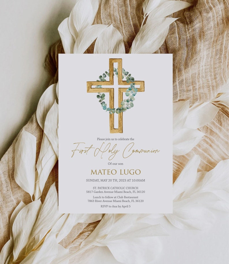Rustic First Holy Communion Invitation Template, 1st Communion Siblings ...