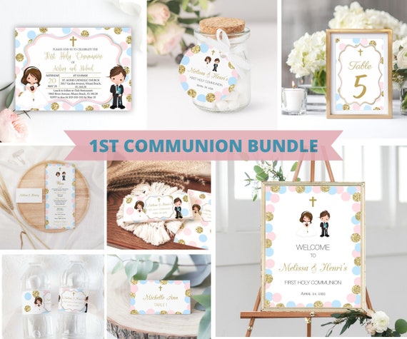First Holy Communion invitation siblings BUNDLE, 1st Communion Twins ...