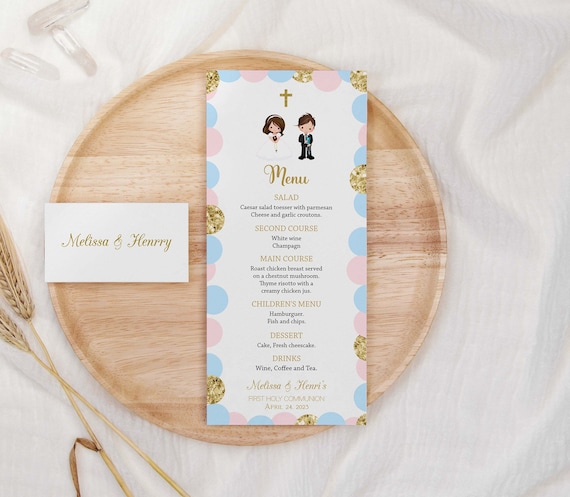 First Holy Communion Menu Editable, Girl and Boy First Communion ...