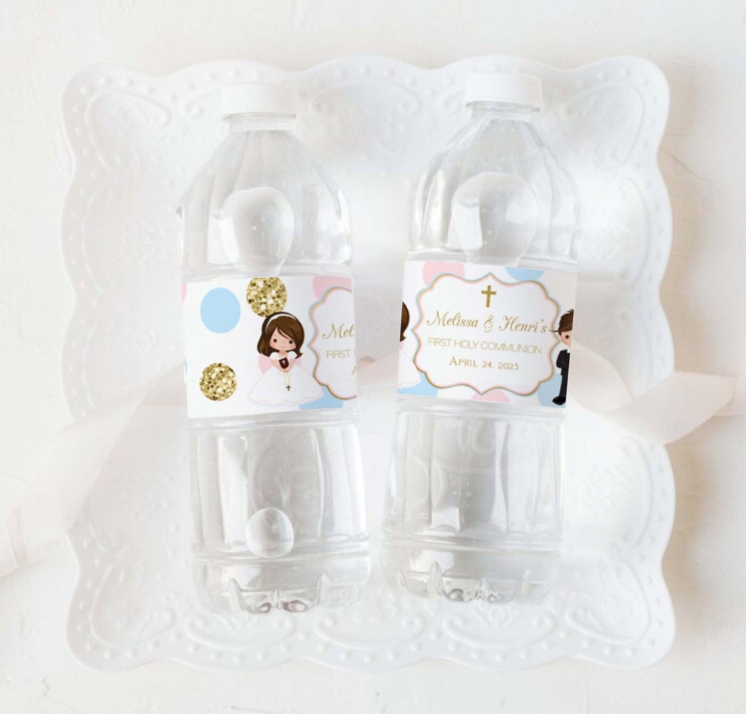 Water Bottle Labels First Holy Communion, Editable Template, Siblings ...
