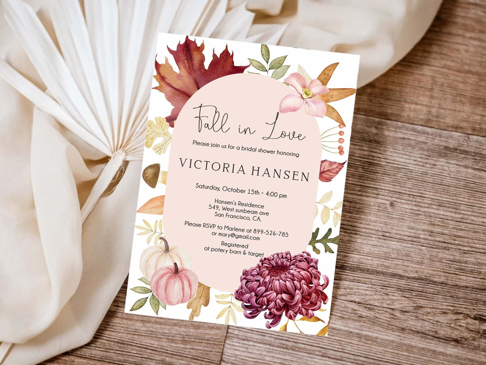 Fall in Love Bridal Shower Invitation Autumn Bridal Shower - Etsy