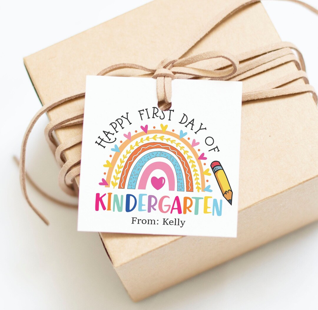 Rainbow Happy First Day of KINDERGARTEN Gift Tag, Printable First Day ...