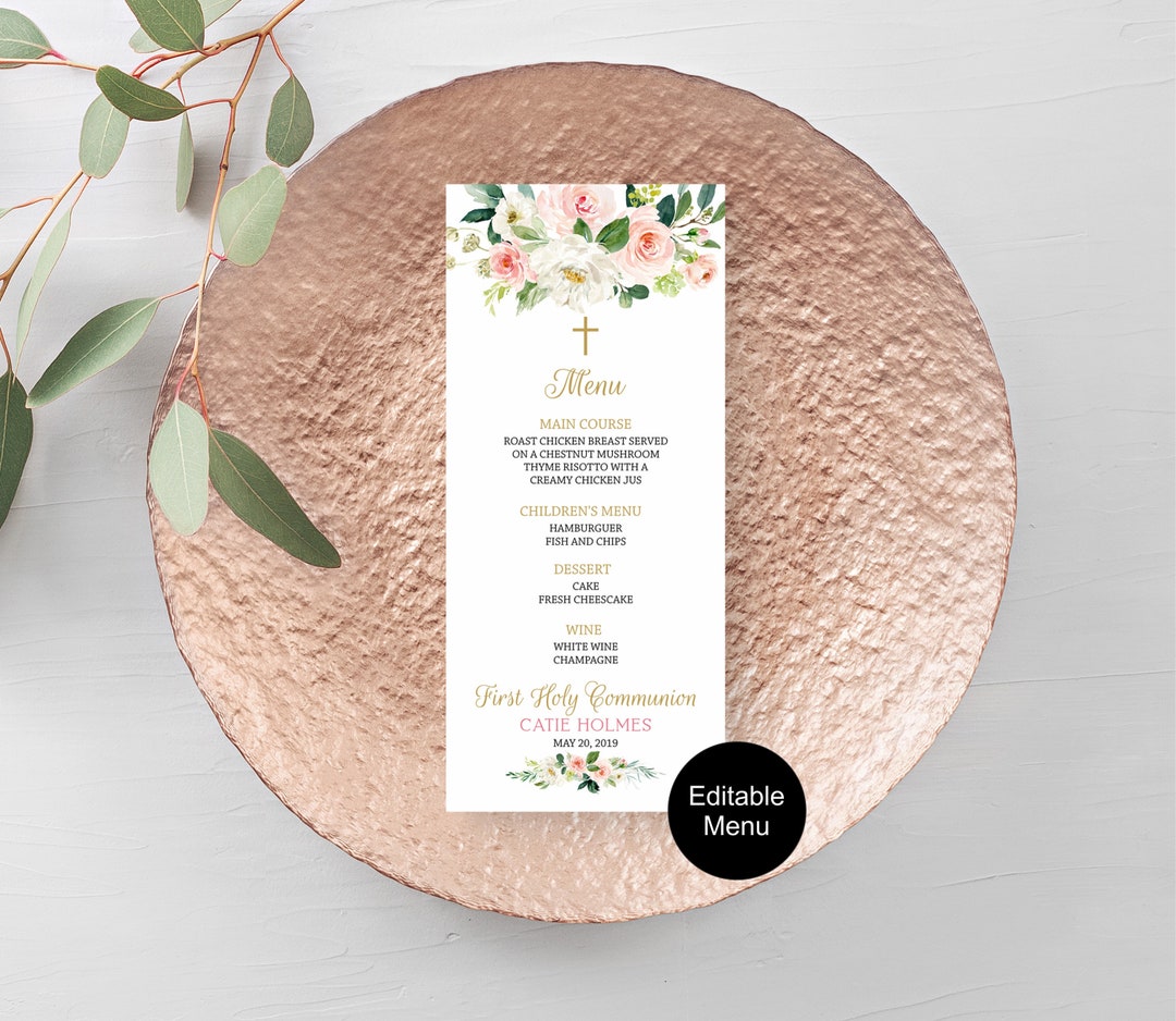 First Communion Girl Menu Template, Instant Download, Printable Menu ...