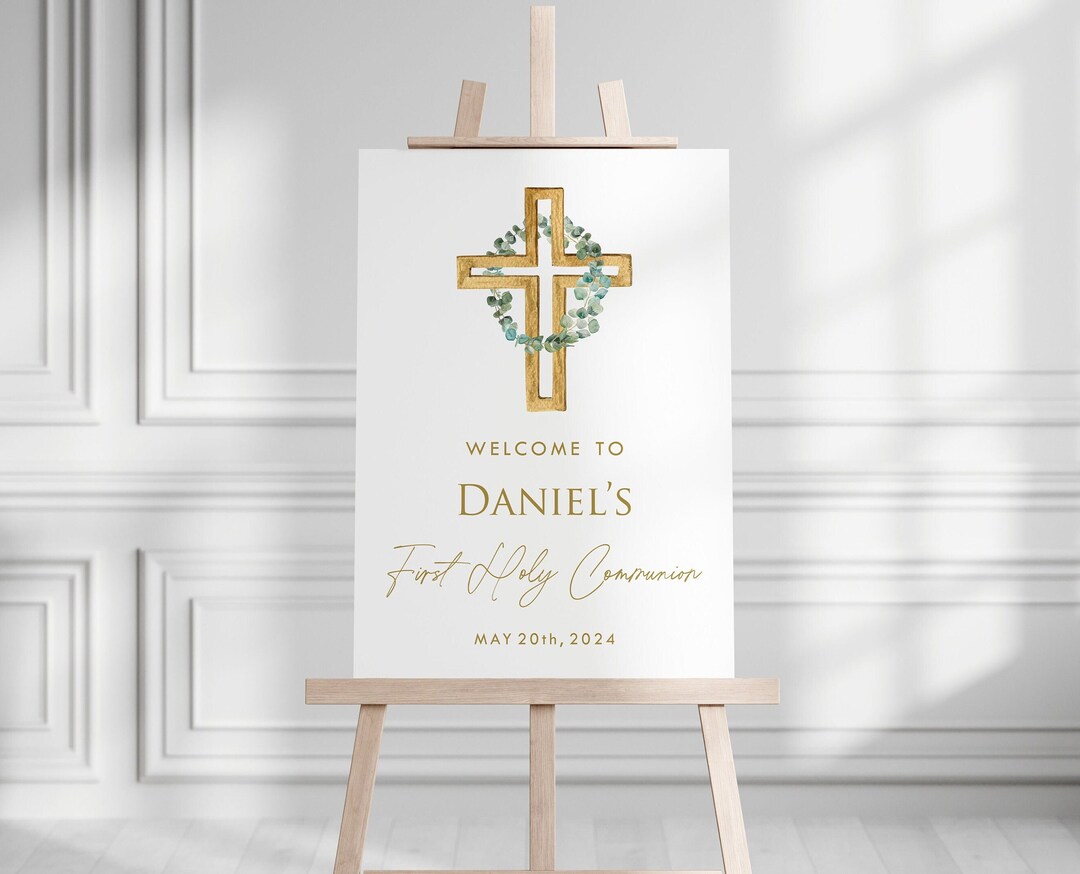 First Holy Communion Welcome Sign, 1st Communion Poster, Rustic ...