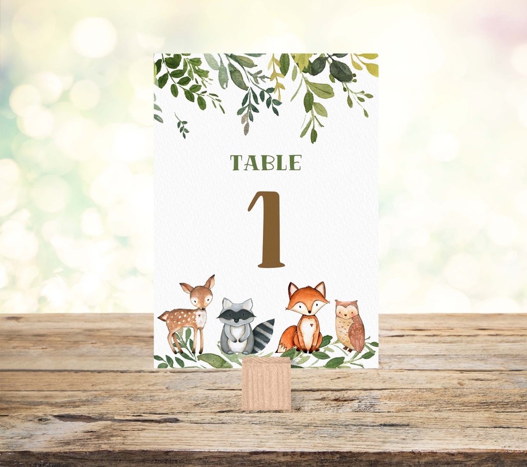 Woodland Table Numbers Baby Shower or Birthday Neutral Woodland Animals ...