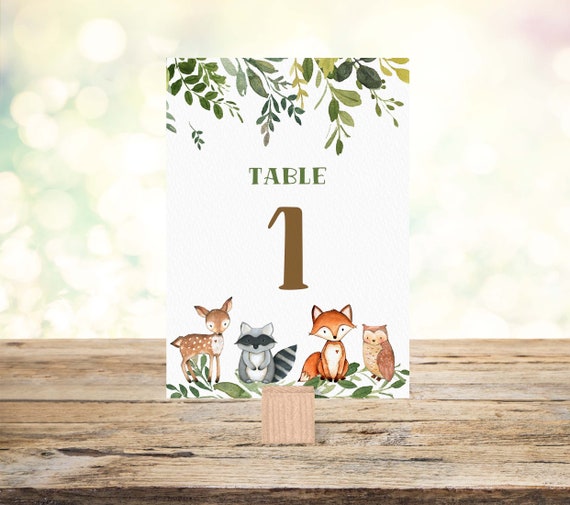 Woodland Table Numbers Baby shower or Birthday Neutral woodland animals ...