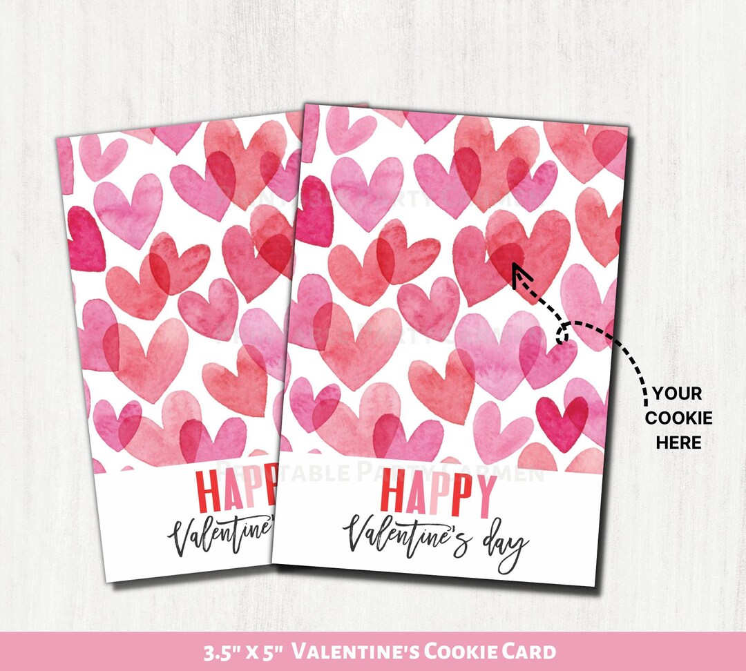 Valentines Cookie Card Printable. Happy Valentines Day Cookie Card. Red ...