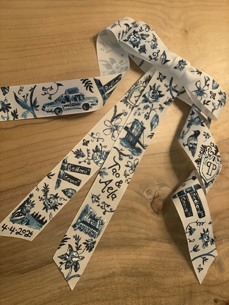 Custom Painted Toile Bouquet Bow Ribbon - Etsy