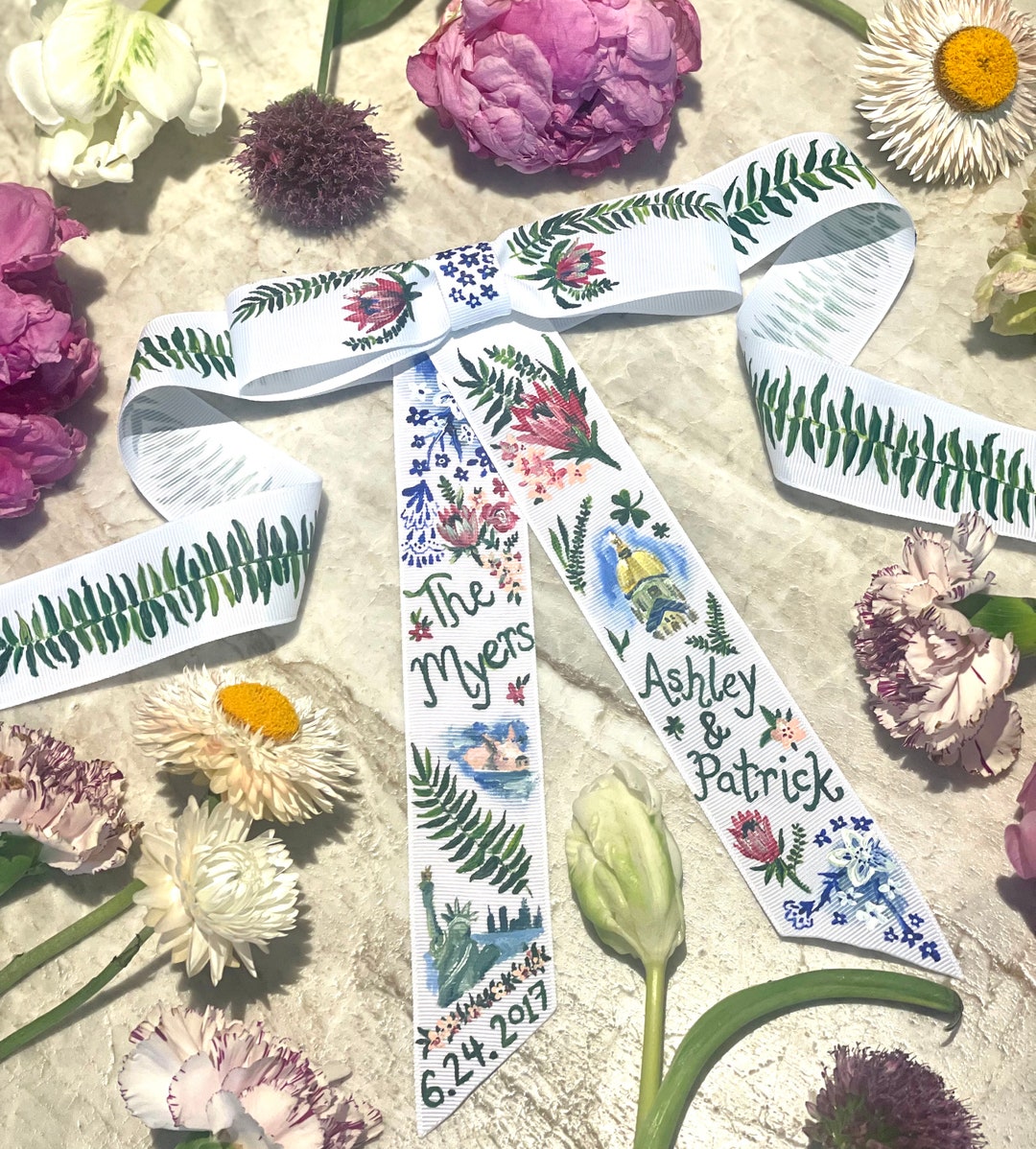 Custom Painted Bouquet Bow Ribbon - Etsy