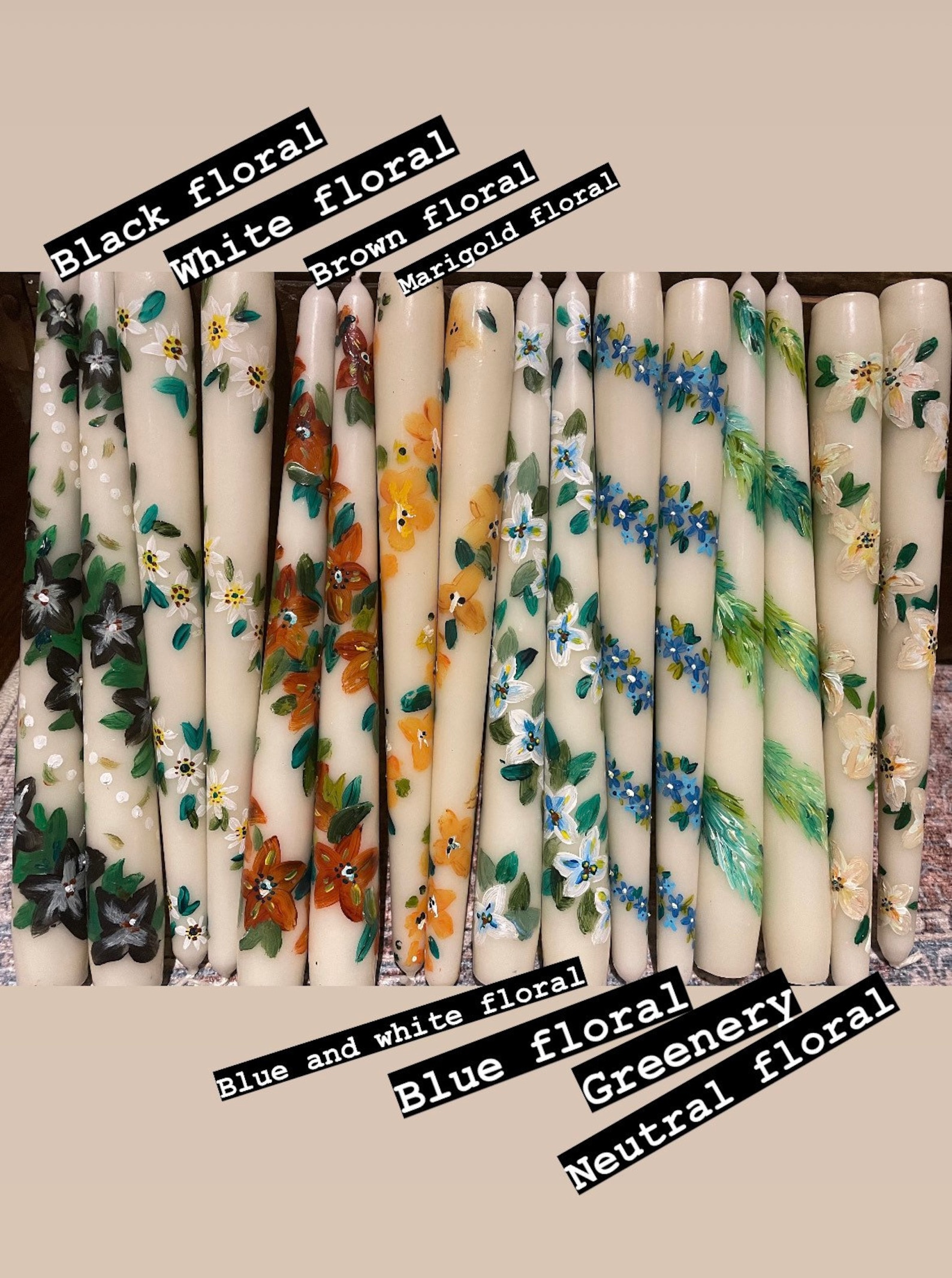 CUSTOM Hand Painted Floral Taper Candles | Etsy