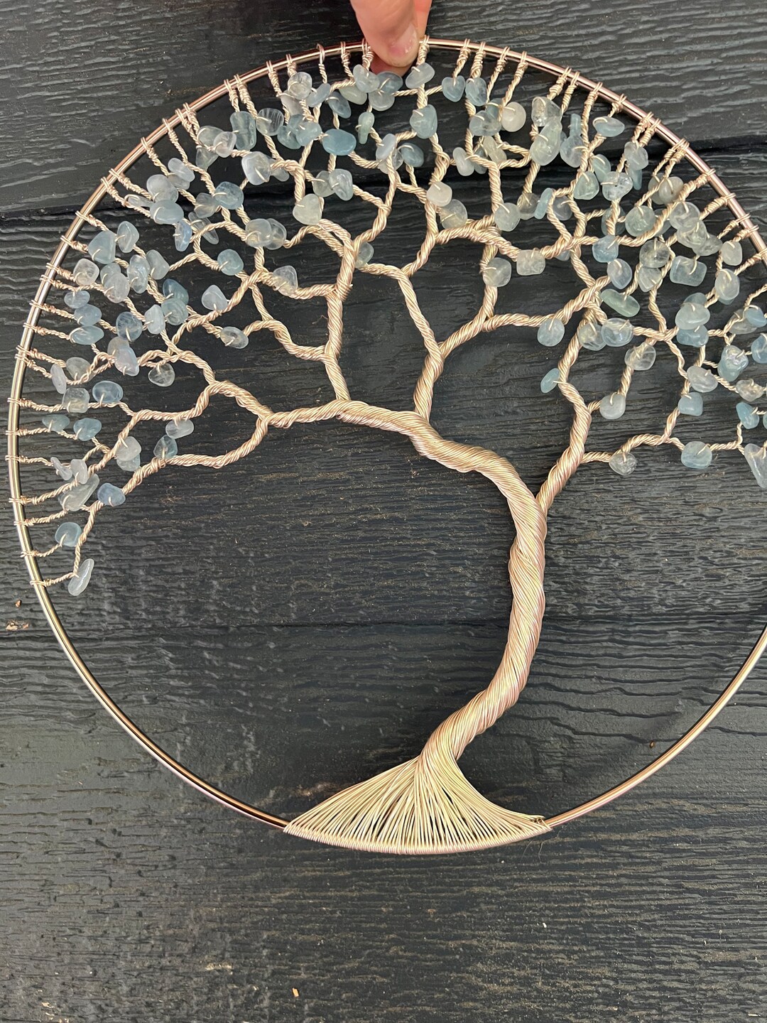 12 Aquamarine Wire Tree of Life on Silver Wire Wall Art - Etsy