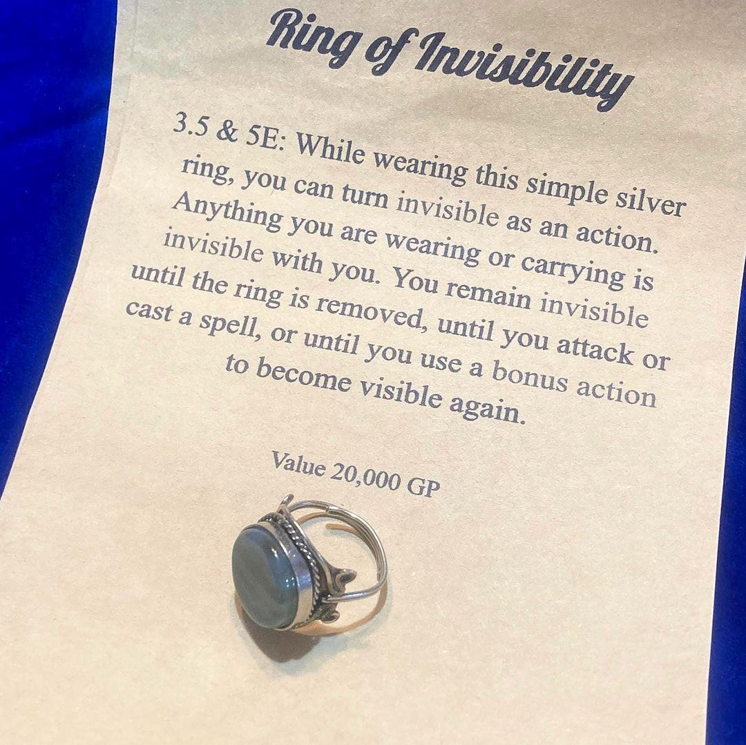 Ring of Invisibility real Jewelry for Cosplay Costume or TTRPG Dungeons ...