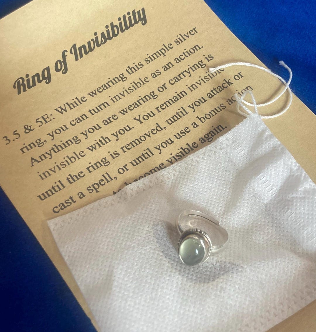 Silver Ring of Invisibility -jewelry for Cosplay Costume or TTRPG ...