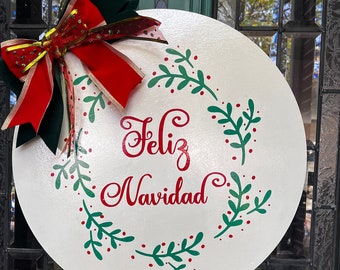 Felix Navidad Wreath, Feliz Navidad Door Hanger, Feliz Navidad Sign ...
