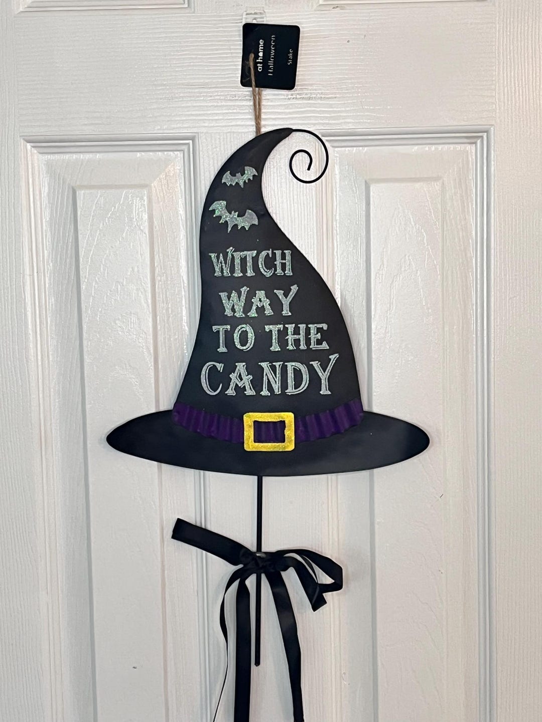 Witch Way to the Candy Sign, Witch Hat Sign Metal Halloween Witch Hat ...
