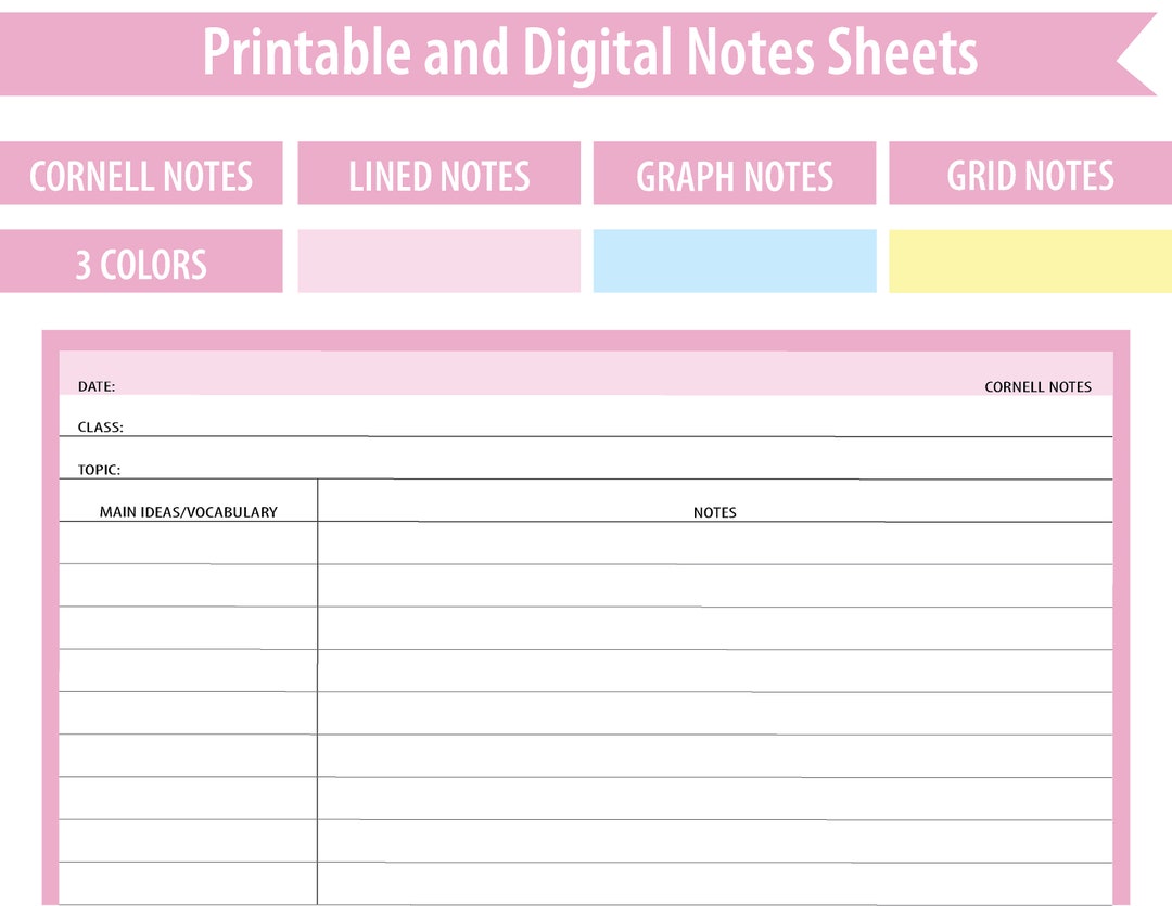 Printable Notes; Cornell Notes; Lined Notes; Graph Notes; Grid Notes ...