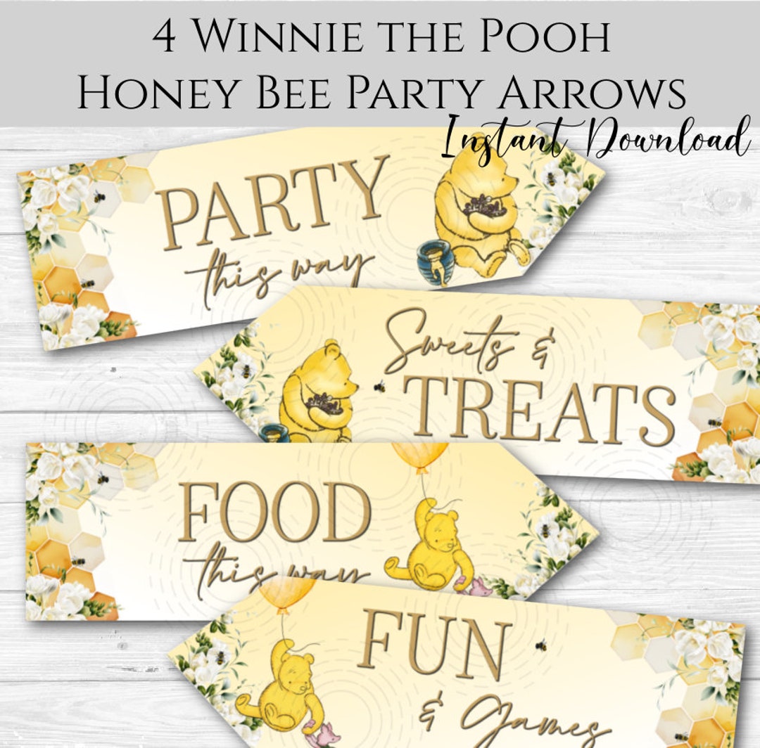 4 Winnie the Pooh Party Arrows Honey Bee Birthday Christening Baby ...