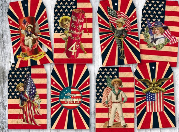 8 American Independence Day July 4th Gift Tags Digital | Etsy