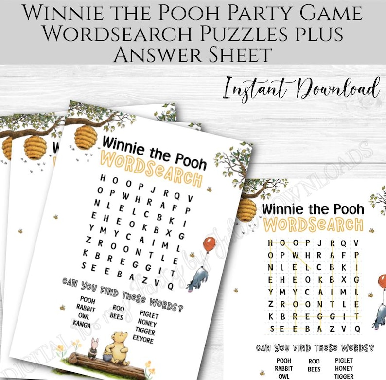 Winnie the Pooh Wordsearch Puzzle & Answer Sheet - Digital Download - Etsy