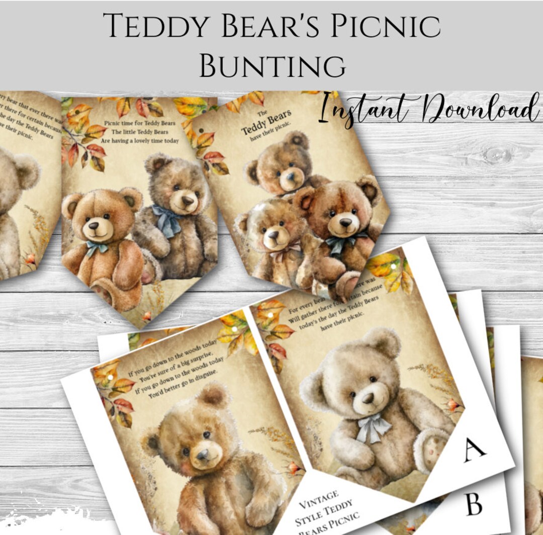 Vintage Style Teddy Bears Picnic Teddy Bear Bunting Banner Room or ...
